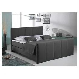 Boxspringbett Home Affaire "Portland", grau (anthrazit), B:148cm L:216cm, Strukturstoff-Bezug (100% Polyester), , Komplettbetten, Boxspringbett, in 3 Breiten, 3 Matratzenarten und 2 H&auml;rtegraden, incl. Topper