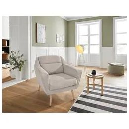 Sessel OTTO HOME "Bille", beige (creme), B:87cm H:86cm T:90cm, Samtoptik (100% Polyester);Struktur (100% Polyester);Struktur fein (100% Polyester);Luxus-Microfaser weich (100% Polyester), Sessel, Sessel, mit Naht im R&uuml;ckenkissen und Eiche-Beinen, Design by Morten Georgsen