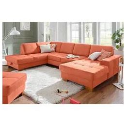 Wohnlandschaft Home Affaire "Puccini U-Form", orange (terra), B:340cm H:86cm T:224cm, Luxus-Microfaser (100% Polyester);Luxus-Microfaser ALTARA NUBUCK (100% Polyester);Luxus-Microfaser Lederoptik (100% Polyester), Sofas, Wohnlandschaft, mit Federkern, Sitztiefenverstellung, Kontrastnaht