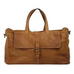 Reisetasche CLUTY, Gr. B/H/T: 48cm x 32cm x 21cm onesize, braun (cognac), Leder, leicht gl&auml;nzend, unifarben, Taschen Reisetasche, echt Leder, Made in Italy