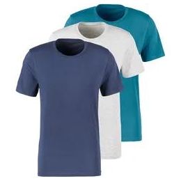 T-Shirt Bruno Banani, Herren, Gr. L, bunt (navy, grau, meliert, petrol), Jersey, Obermaterial: 95% Baumwolle, 5% Elasthan, unifarben, Basic, bequem h&uuml;ftbedeckend, Rundhals, abgesteppte Kante, Shirts Multipacks Unterhemd, mit Rundhals-Ausschnitt