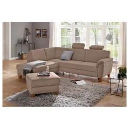 Ecksofa Home Affaire "Alta L-Form", beige (dunkelbeige), B:250cm H:89cm T:201cm, Struktur ( 100% Polyester);Struktur fein ( 100% Polyester);Luxus-Microfaser ALTARA NUBUCK (100% Polyester), Sofas, Ecksofa, mit Federkern und Kontrastnaht, F&uuml;&szlig;e Buche eichefarben
