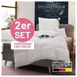 Daunenbettdecke + 3-Kammer-Kopfkissen Spessarttraum "Exklusiv, 2-tlg, hergestellt in Deutschland, made in Germany, Set", wei&szlig;, B/L: 155cm x 220cm Anzahl Teile 1, B/L: 80cm x 80cm Anzahl Teile 1, Bezug: Baumwolle F&uuml;llung: Entendaune/-feder, warm, Bettdecken Bezug: 100% Baumwolle. Kopfkissen Bezug: 100% Baumwolle. Bettdecken F&uuml;llung: 100% Daunen. Kopfkissen F&uuml;llung: 90% Daunen, 10% Federn, Bettwaren