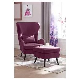 Sessel Home Affaire "Salla auch in Fellimitat und Feincord, viele Bezugsarten, Ohrensessel", lila (aubergine), B:78cm H:118cm T:94cm, Samtoptik (100% Polyester), Sessel, Sessel, wahlweise mit oder ohne Hocker; gro&szlig;er Sessel: Ma&szlig;e B/T/H: 78/94/118cm
