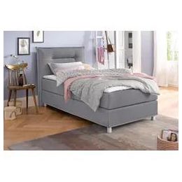 Boxspringbett Maintal, grau, Liegefl&auml;che B/L: 100cm x 200cm, H2 + H2, Tonnentaschen-Federkernmatratze, Bezug: Strukturstoff aus 100% Polyester;Bezug der Spiegelfl&auml;che Matratzendrell aus 100% Polyester;Bezug des Toppers: 100% Polyester, Komplettbetten, Boxspringbett, inkl. Topper