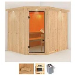 Sauna Karibu "Marit", beige (naturbelassen), Saunaofen, integrierte Steuerung, 9 kW, Saunen, 9-kW-Ofen mit integrierter Steuerung