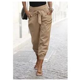 Strandhose Buffalo, Damen, Gr. 36, N-Gr, grau (taupe), Web, Obermaterial: 85% Baumwolle, 15% Leinen. B&uuml;ndchen: 95% Baumwolle, 5% Elasthan, unifarben, figurumspielend kn&ouml;chelfrei, Hosen Strandhose, aus Leinen-Mix, Leinenhose, Sommerhose, Strandmode