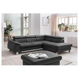Ecksofa COTTA "Komaris L-Form, B: 249 cm", schwarz, B:249cm H:72cm T:100cm, Microfaser PRIMABELLE (100% Polyester);Kunstleder SOFTLUX;Feinstruktur (100% Polyester);Kunstleder SOFTLUX/Struktur (100% Polyester);NaturLEDER, Sofas, Ecksofa, mit Kopfteilverstellung, optional Bettfunktion, Bettkasten & Licht