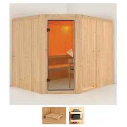 Sauna Karibu "Marit", beige (naturbelassen), ohne Ofen, (ohne Ofen), Saunen, ohne Ofen