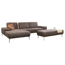 Ecksofa W.Schillig "run, Designsofa mit tollem Sitzkomfort, bequem, L-Form", braun (mocca s37), B:319cm H:88cm T:178cm, Longlife Xtra-Leder Z73: Naturwalkleder der Luxusklasse aus den erlesensten Rohh&auml;uten. Hautst&auml;rke 1, 1 &ndash; 1, 3 mm;ROHLEDER Jacquard-Flachgewebe Q2 W60 (63% Polyester, 37% Polyacryl);ROHLEDER Chenille-Flachgewebe Q2 W77 (68% Polyacryl, 32% Polyester);Stoff S37 (100% Polyester), Sof