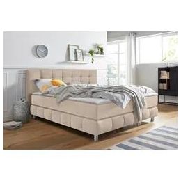 Boxspringbett Home Affaire "Salo", beige, B:214cm L:211cm, Struktur (100% Polyester);Bezug der Spiegelfl&auml;che Matratzendrell aus 100% Polyester;Samtoptik (100% Polyester), Komplettbetten, Boxspringbett, incl. Topper, 6 Breiten, 2 H&auml;rtegrade, TFK auch in H&auml;rtegrad 4