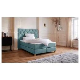 Boxspringbett Home Affaire "Harmones hoch", gr&uuml;n (mint), B:163cm L:210cm, Struktur (100% Polyester), Komplettbetten, Boxspringbett, in 3 Breiten, H&auml;rtegrad auch im Mix mit je 1 Matratze in H2 und H3