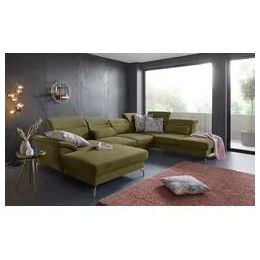 Sit & More Wohnlandschaft SIT & MORE "Percy U-Form", gr&uuml;n, B:343cm T:235cm, Sofas, Wohnlandschaft, 15 cm Fu&szlig;h&ouml;he, Sitztiefenverstellung, wahlweise in 2 Fu&szlig;farben