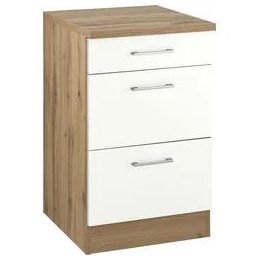 Auszugsunterschrank KOCHSTATION "KS-Colmar", wei&szlig;, B:50cm H:85cm T:60cm, Holzwerkstoff, Schr&auml;nke, 50 cm, mit Metallgriff, alles sofort greifbar dank zwei gro&szlig;er Ausz&uuml;ge