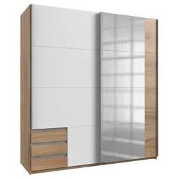 Schwebet&uuml;renschrank wimex "Emden moderner Kleiderschrank mit Spiegel und Schubladen", braun (plankeneiche nachbildung, wei&szlig;), B:180cm H:198cm T:64cm, Schr&auml;nke, Schwebet&uuml;renschrank, Schlafzimmer Schrank Garderobenschrank mit Schwebet&uuml;ren Topseller