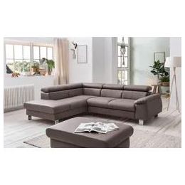 Ecksofa COTTA "Komaris L-Form, B: 249 cm", grau (elefant), B:249cm H:72cm T:100cm, Microfaser PRIMABELLE (100% Polyester);Kunstleder SOFTLUX;Feinstruktur (100% Polyester);Kunstleder SOFTLUX/Struktur (100% Polyester);NaturLEDER, Sofas, Ecksofa, mit Kopfteilverstellung, optional Bettfunktion, Bettkasten & Licht, Topseller