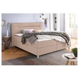 Boxspringbett Maintal, beige, Liegefl&auml;che B/L: 180cm x 200cm, H3, Bonnell-Federkernmatratze, Bezug: Strukturstoff aus 100% Polyester;Bezug der Spiegelfl&auml;che Matratzendrell aus 100% Polyester;Bezug des Toppers: 100% Polyester, Komplettbetten, Boxspringbett, inkl. Topper