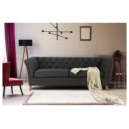 3-Sitzer Home Affaire "Newport", grau (anthrazit), B:210cm H:76cm T:81cm, Samtoptik (100% Polyester);Struktur fein (100% Polyester);Luxus-Microfaser Vintageoptik (100% Polyester), Sofas, mit Knopfheftung im R&uuml;cken, Keder und feinen Armlehnen