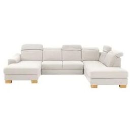 Wohnlandschaft Home Affaire "Dundee U-Form", beige (creme), B:338cm H:86cm T:219cm, Struktur fein (100% Polyester), Sofas, Wohnlandschaft, wahlweise mit Kopfteilverstellung und zus&auml;tzlich mit Bettfunktion