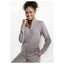 Sweatjacke BENCH. LOUNGEWEAR, Damen, Gr. 44/46, rosa (rauchrosa), Interlock, Obermaterial: 60% Baumwolle, 40% Polyester, bestickt, unifarben, Basic, bequem h&uuml;ftlang, Rippb&uuml;ndchen, Sweatjacken Sweatjacke, mit bestickten Stehkragen, Loungeanzug
