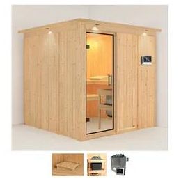 Sauna Karibu "Rodin", beige (naturbelassen), Saunaofen, externe Steuerung, 9 kW, Saunen, 9-kW-Ofen mit externer Steuerung