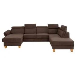 Wohnlandschaft Home Affaire "Conville U-Form", braun (mocca), B:322cm H:84cm T:217cm, 100% Polyester, Sofas, Wohnlandschaft, Kopfteilverstellung wahlweise mit Bettfunktion und Bettkasten