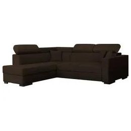 Ecksofa Home Affaire "Tulio L-Form", braun, B:267cm H:95cm T:198cm, Struktur fein (100% Polyester);Struktur (100% Polyester);Samtstruktur (100% Polyester), Sofas, Ecksofa, wahlweise mit Bettfunktion und Bettkasten, incl. 3 Zierkissen