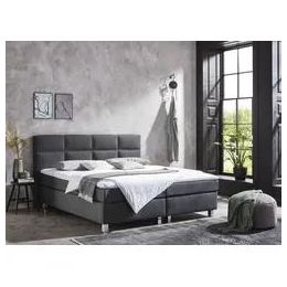 Boxspringbett, grau (charcoal), B:195cm L:210cm, Bezug Bett: Feinstruktur 100% Polyester;Bezug Bonnell-Federkernmatratze: 100% Polyester;Bezug Kaltschaummatratze: 100% Polyester;Bezug Tonnentaschenfederkernmatratze: 80% Baumwolle, 20%Polyester;Topper: Komfortschaum mit Bezug 100% Polyester, Westfalia Schlafkomfort, Komplettbetten, Boxspringbett, mit Topper
