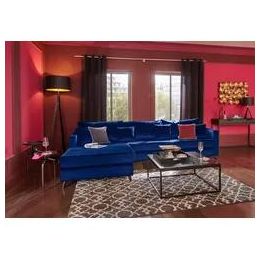 Ecksofa Home Affaire "Renesse L-Form", blau, B:294cm H:90cm T:184cm, Samtvelours 100% Polyester;Luxus-Microfaser ALTARA NUBUCK (100% Polyester), Sofas, Ecksofa, lose Kissen, Keder an Sitzkissen