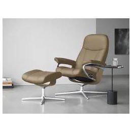 Relaxsessel stressless "Consul", braun (almond paloma), B:82cm H:102cm T:72cm, Leder PALOMA: PALOMA ist ein durchgef&auml;rbtes Semianilin-M&ouml;belleder mit nat&uuml;rlicher Narbung., Sessel, Relaxsessel, mit Cross Base, Gr&ouml;&szlig;e S, M & L, Holzakzent Eiche, in 2 Bezugsqualit&auml;ten lieferbar