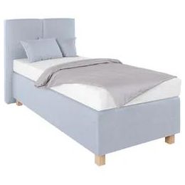 Boxspringbett, blau (strukturstoff hellblau), Liegefl&auml;che B/L: 90cm x 200cm, H2, 7-Zonen-Kaltschaummatratze, Westfalia Schlafkomfort, Komplettbetten, Boxspringbett, mit Zierkissen