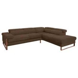 Ecksofa W.Schillig "finn, Designsofa mit tollem Sitzkomfort, bequem, L-Form", braun (mocca s37), B:281cm H:71cm T:230cm, Flachgewebe S22 (100% Polyester);Stoff S37 (100% Polyester);Longlife Xtra-Leder Z59: Glattleder mit modischer Pr&auml;gung. Hautst&auml;rke 0, 9 - 1, 1 mm, Sofas, Ecksofa, German Design Award 2016, Fu&szlig;gestell Nussbaum natur, Breite 281 cm