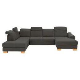 Wohnlandschaft Home Affaire "Dundee U-Form", grau (anthrazit), B:338cm H:86cm T:219cm, Struktur fein (100% Polyester), Sofas, Wohnlandschaft, wahlweise mit Kopfteilverstellung und zus&auml;tzlich mit Bettfunktion