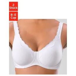 B&uuml;gel-BH Petite Fleur, Damen, Gr. 80, Cup E, wei&szlig; (2xwei&szlig;), Jersey, Obermaterial: 85% Baumwolle, 10% Polyamid, 5% Elasthan, BHs BH BH-Set B&uuml;gel-BH Spitzen-BH, aus Baumwolle mit Spitzenkante und breiteren Tr&auml;gern
