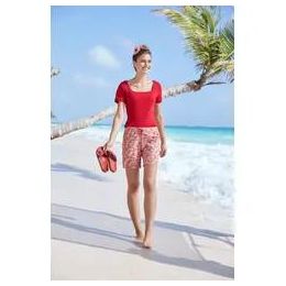 Kurzarmshirt Heine "Carr&eacute;-Shirt", Damen, Gr. 42, rot, 100% Baumwolle, unifarben, eckiger Ausschnitt, Shirts