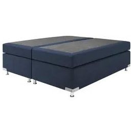 Boxspringbett "Holland", blau (navy), B:162cm L:201cm, Microvelours (100% Polyester), Westfalia Schlafkomfort, Komplettbetten, Boxspringbett, ohne Kopfteil, frei im Raum stellbar