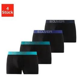Boxer s.Oliver "Boxershorts f&uuml;r Herren", Damen, Gr. XL, 4 Stk., bunt (schwarz, t&uuml;rkis, schwarz, hellblau, schwarz, marine, schwarz, royalblau), Jersey, Obermaterial: 92% Baumwolle, 8% Elasthan (LYCRA), unifarben, k&ouml;rpernah, Unterhosen, mit kontrastfarbenem Webbund