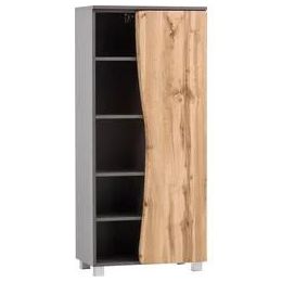 Midischrank Welltime "Stubach", grau (mattgrau), B:60cm H:130cm T:35cm, MDF, Schr&auml;nke, Midischrank, T&uuml;r mit Baumkante