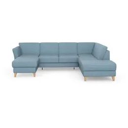 Sit & More Wohnlandschaft SIT & MORE "Visby U-Form", blau (hellblau), B:303cm H:87cm T:213cm, Sofas, Wohnlandschaft, wahlweise mit Bettfunktion und Stauraum, frei im Raum stellbar