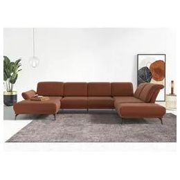 Sit & More Wohnlandschaft SIT & MORE "Coco U-Form", rosa (kupfer), B:382cm H:88cm T:242cm, 95% Polyester, 5% Polyamid, Sofas, Wohnlandschaft, Sitztiefen-, Arm- und Kopfteilverstellung, Cord-Bezug, Fu&szlig;h&ouml;he 15 cm