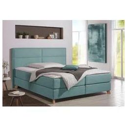 Boxspringbett Home Affaire "Caria", blau (petrol), B:171cm L:209cm, Strukturstoff-Bezug (100% Polyester);Topperbezug 100% Polyester, Komplettbetten, Boxspringbett, in 5 Breiten, 3 Matratzen-Ausf&uuml;hrungen, 2 H&auml;rtegraden, Topper