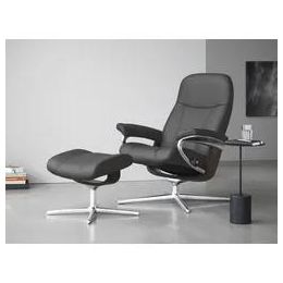 Relaxsessel stressless "Consul", grau (grau batick), B:78cm H:97cm T:70cm, Leder BATICK: BATICK ist ein leicht korrigiertes, durchgef&auml;rbtes und genarbtes M&ouml;belleder, bei dem die meisten Unebenheiten und Spuren in der Regel entfernt wurden., Sessel, Relaxsessel, mit Cross Base, Gr&ouml;&szlig;e S, M & L, Holzakzent Wenge