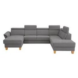 Wohnlandschaft Home Affaire "Conville U-Form", grau, B:322cm H:84cm T:217cm, 100% Polyester, Sofas, Wohnlandschaft, Kopfteilverstellung wahlweise mit Bettfunktion und Bettkasten