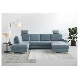 Wohnlandschaft Home Affaire "Summer U-Form", blau (blau, grau), B:314cm H:91cm T:170cm, 100% Polyester, Sofas, Wohnlandschaft, mit oder ohne Bettfunktion und Bettkasten, Cord-Bezug