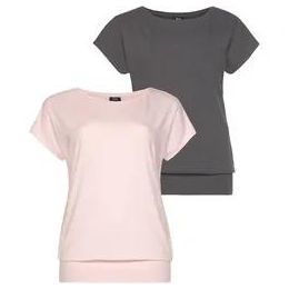 H.I.S. T-Shirt H.I.S "aus Viskose", Damen, Gr. 48/50, bunt (anthrazit, rosa), Obermaterial: 95% Viskose, 5% Elasthan. Obermaterial Melange: 57% Baumwolle, 38% Polyester, 5% Elasthan, figurumspielend, Shirts T-Shirt, Kurzarm, sportliche Passform, im 2er-Pack, auch in gro&szlig;en Gr&ouml;&szlig;en, Topseller