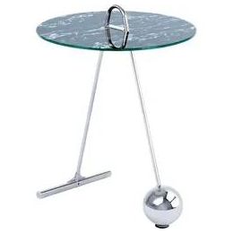 Beistelltisch Kayoom "Pendulum 525, mit runder Tischplatte", schwarz (silber, schwarz), B:46cm H:60cm T:46cm, Stahl, Glas, Tische, Beistelltisch, Marmoroptik, Gestell im Pendel-Design, praktisch tragbar