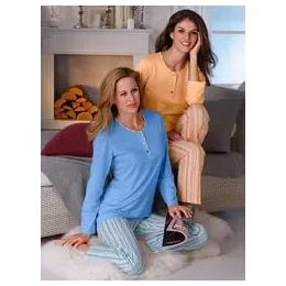 Schlafanzug Ascafa, Damen, Gr. 44/46, bunt (blau, terra, orange), 100% Baumwolle, Homewear-Sets Schlafanzug