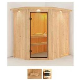 Sauna Karibu "Swantje", beige (naturbelassen), ohne Ofen, (ohne Ofen), Saunen, ohne Ofen