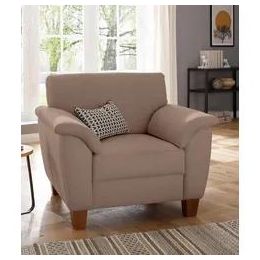 Sessel Home Affaire "Alta", beige (dunkelbeige), B:101cm H:87cm T:88cm, Struktur ( 100% Polyester);Struktur fein ( 100% Polyester);Luxus-Microfaser (100% Polyester), Sessel, Sessel, mit Federkern und Kontrastnaht, F&uuml;&szlig;e Buche eichefarben