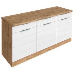 Unterschrank KOCHSTATION "KS-Luhe", wei&szlig; (wei&szlig; matt, wotaneiche), B:180cm H:86cm T:60cm, MDF, Schr&auml;nke, Unterschrank, 180 cm breit, f&uuml;r viel Stauraum, MDF-Fronten mit waagerechter Lisene